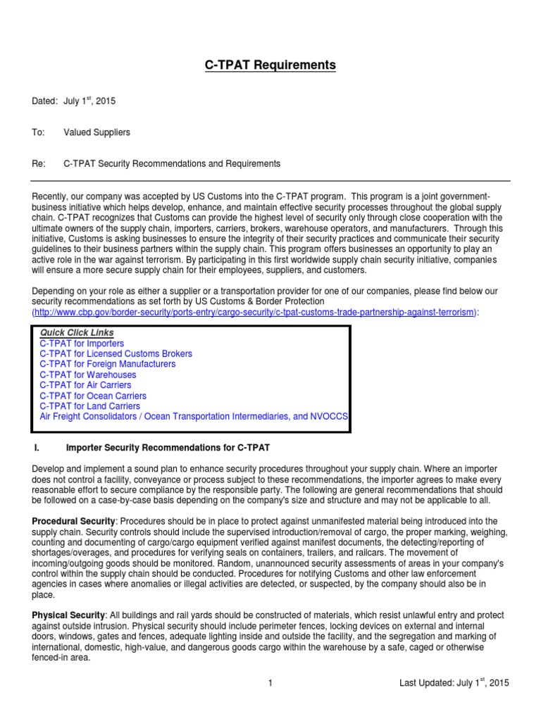 Ctpat Documentation Requirements | PDF | Physical Security | Computer ... Ctpat Documentation Requirements | PDF | Physical Security | Computer ...
