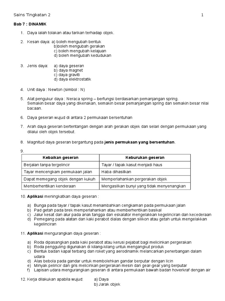 Nota Sains Tingkatan 2 Bab 7 Dinamik Pdf