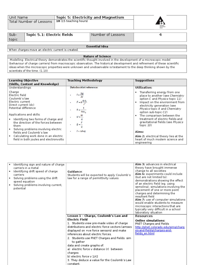 11 DP Physics - Topic 5 Electricity & Magnetism Program | PDF | Battery ...