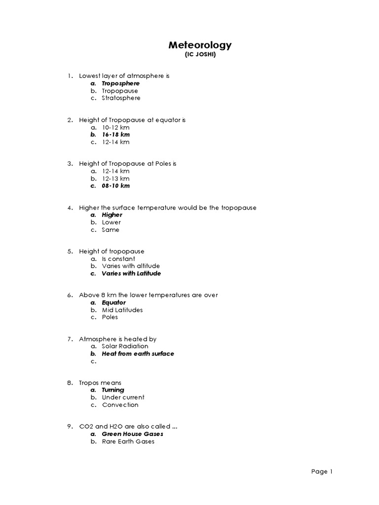 IC Joshi Aviation Met Total Q. | PDF | Atmospheric Circulation | Wound
