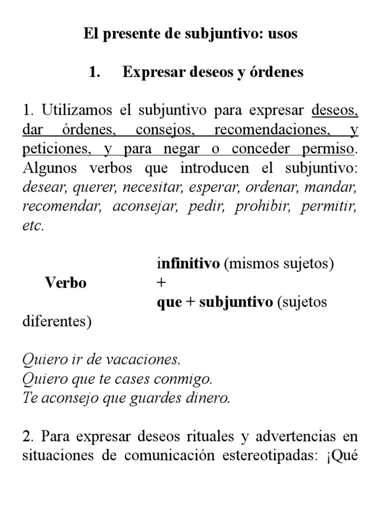 Subjuntivo Usos | PDF | Asunto (gramática) | Verbo