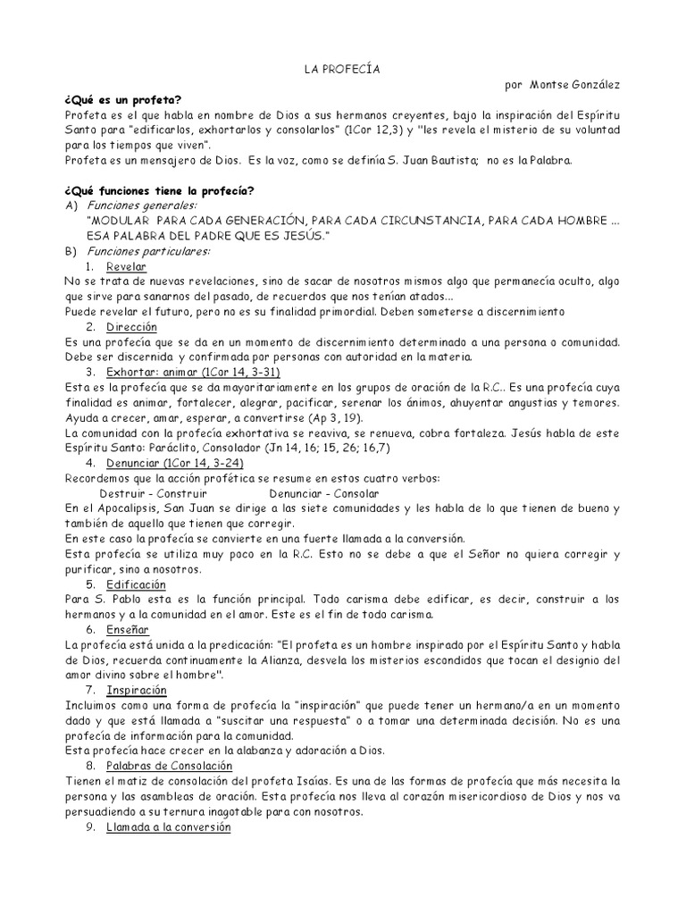 Funciones y Discernimiento de la Profecía | PDF | Profeta | Profecía
