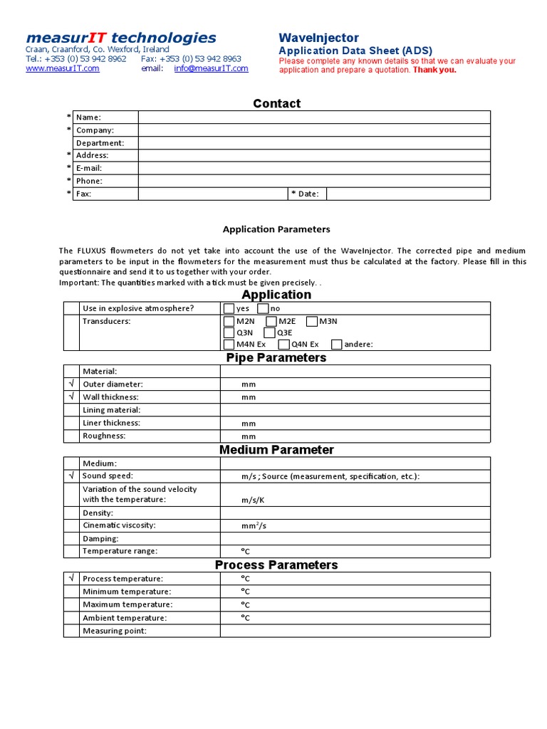 MeasurIT Flexim Wave Injector Application Data Sheet 0811 | PDF | Flow ...