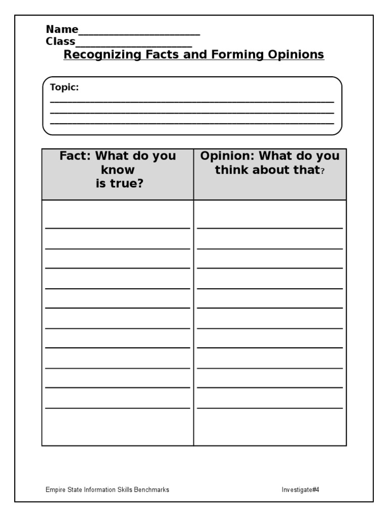 Facts vs. Opinions Worksheet | PDF