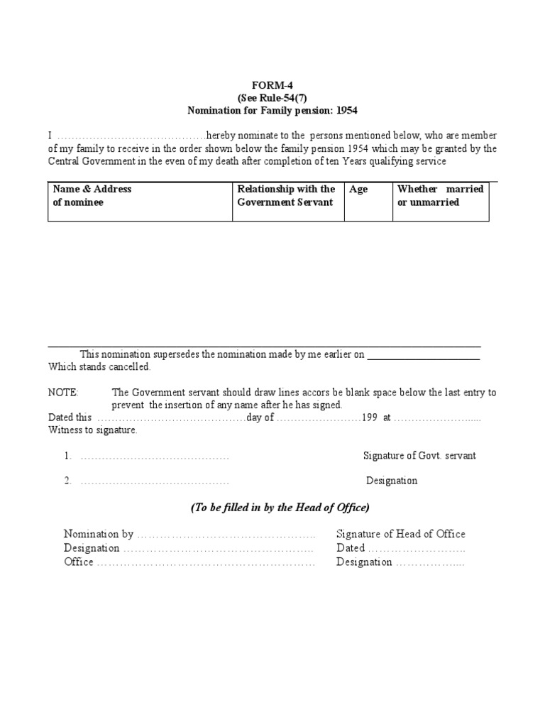 Family Pension Nomination Form 4 | PDF | Finance & Money Management