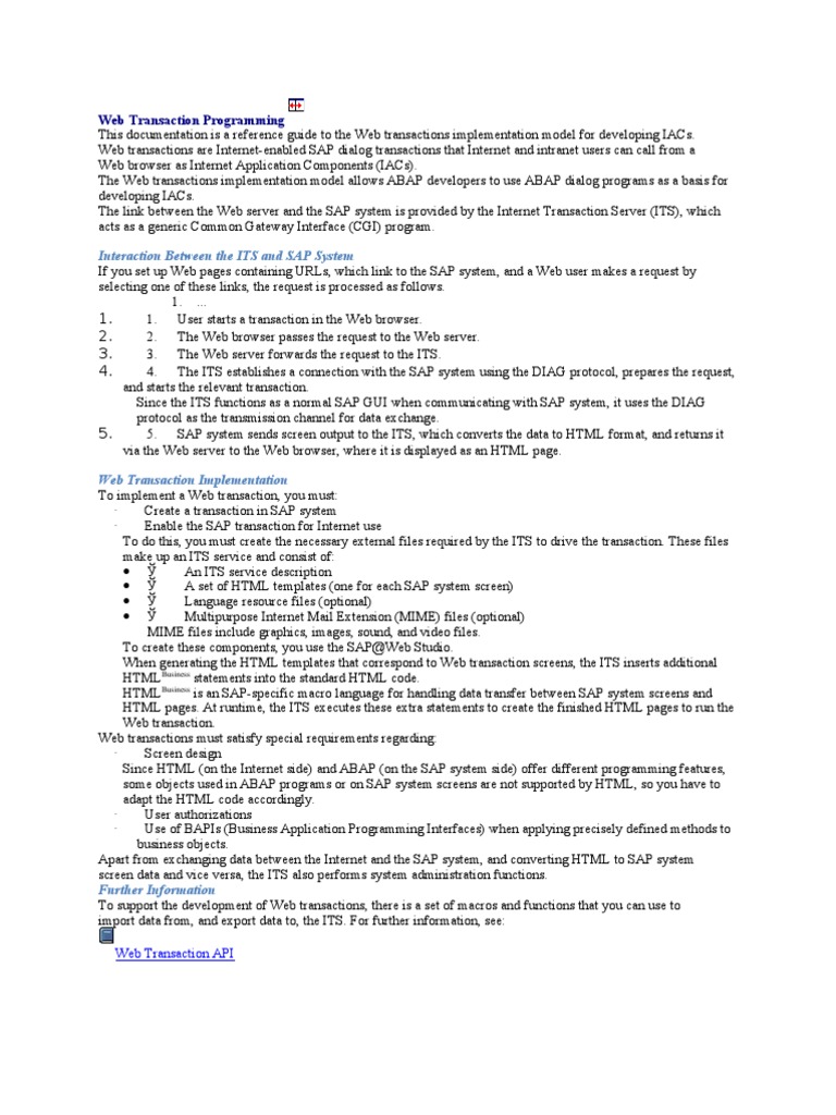 Web Transaction Programming: Interaction Between The ITS and SAP System ...