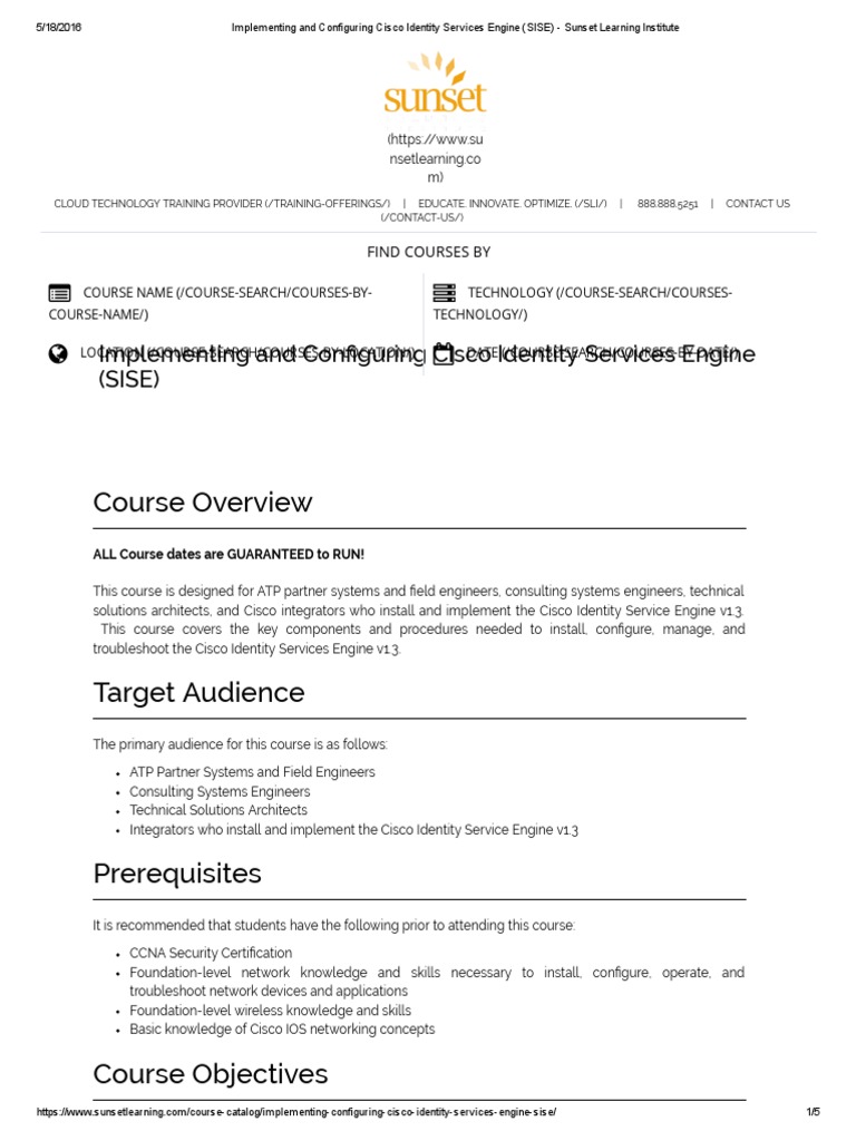 Implementing and Configuring Cisco Identity Services Engine (SISE) - Sunset Learning Institute ...
