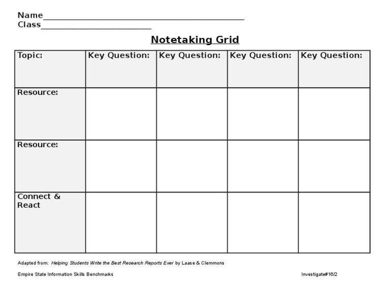 Investigate16 2-Notetaking Grid | PDF