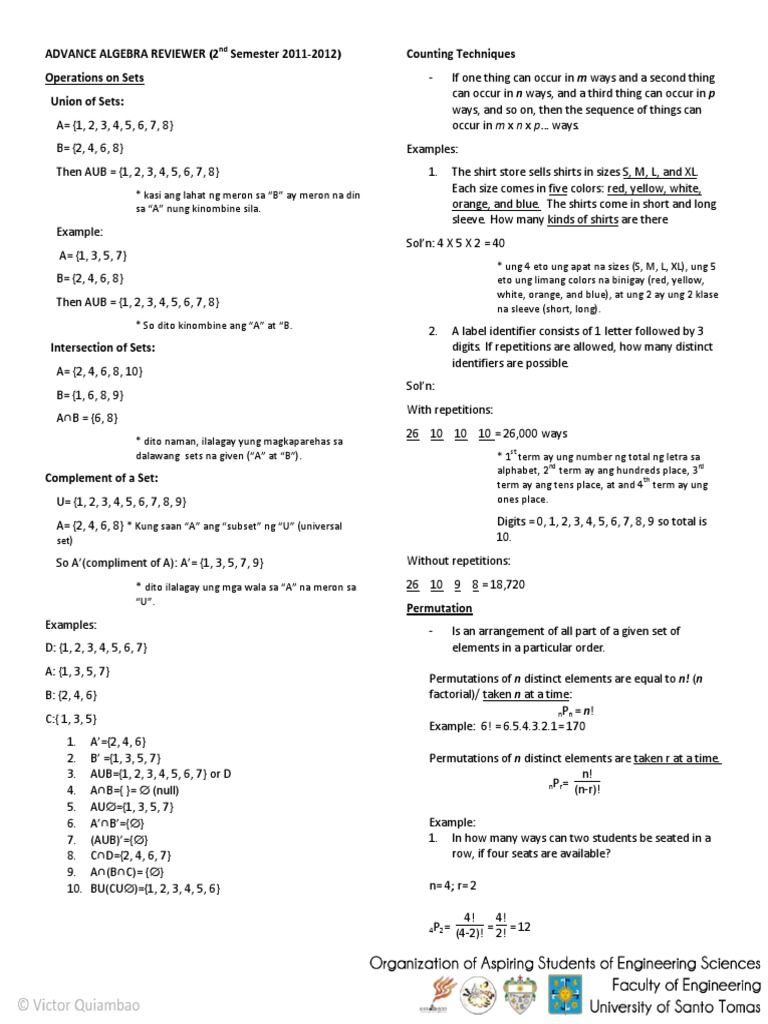 Advanced Algebra Finals Reviewer Part I | Mathematical Concepts ...