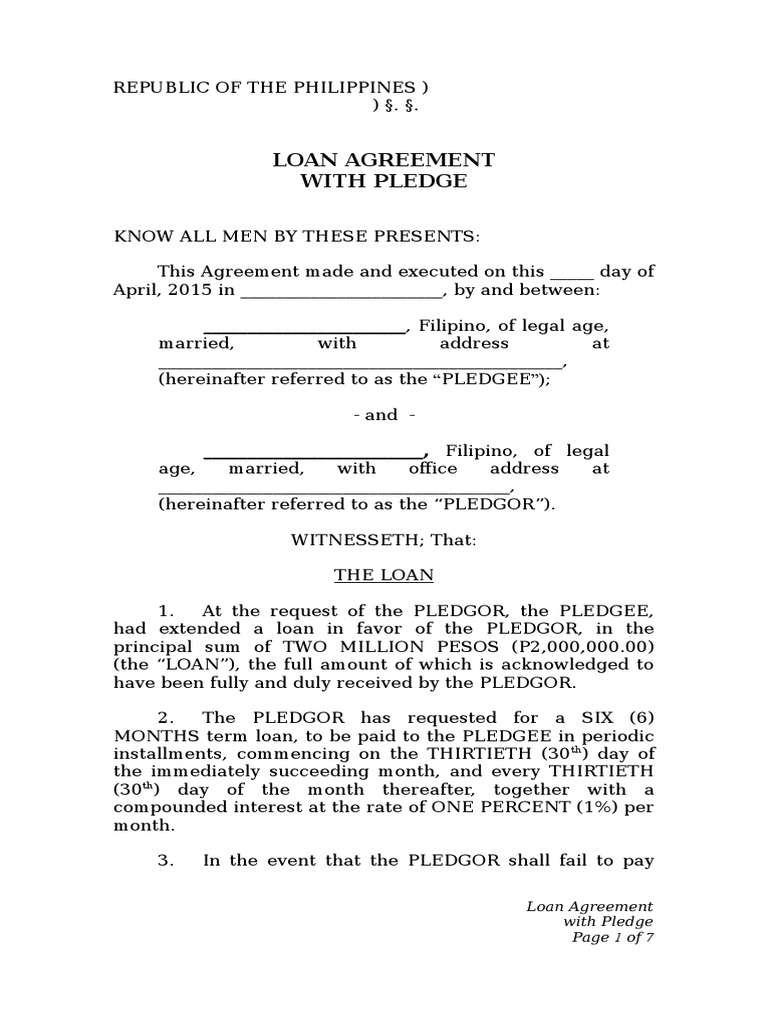Loan Agreement With Pledge | PDF | Stocks | Loans