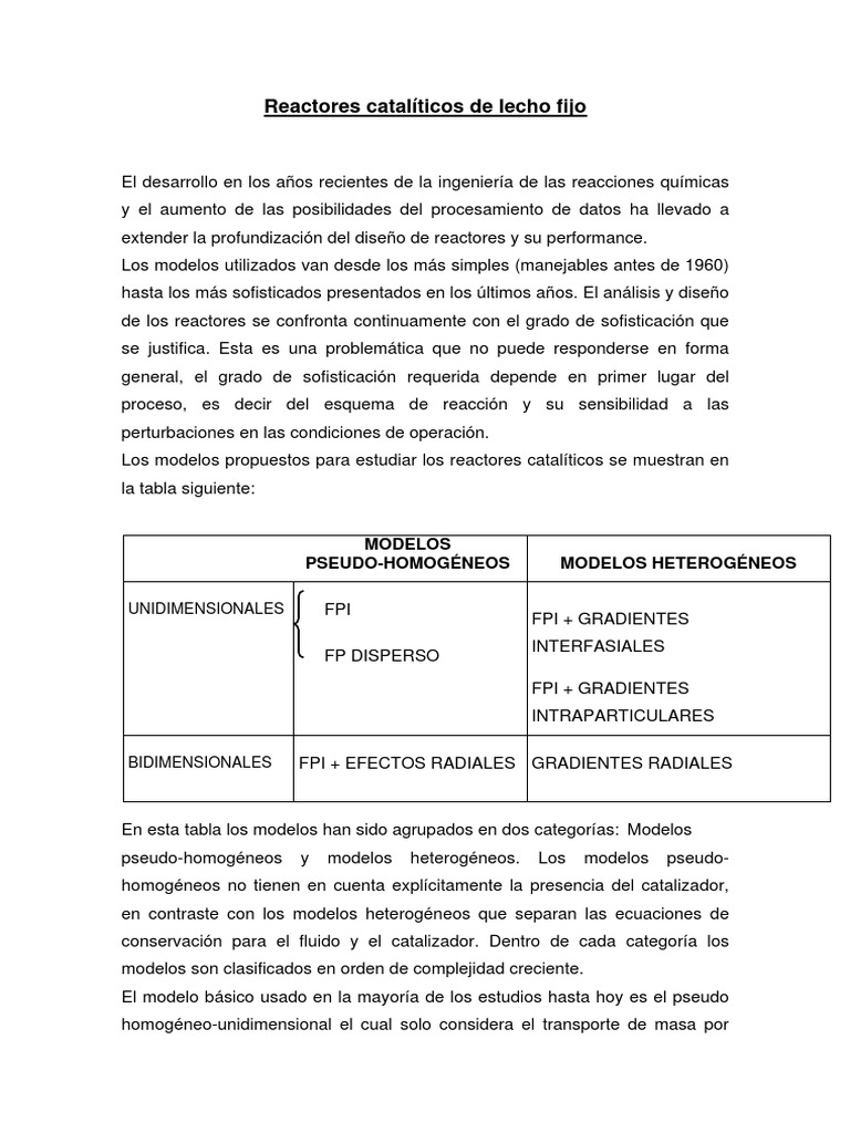 Reactores Cataliticos de Lecho Fijo (Teoria) | PDF | Catálisis | Motor ...