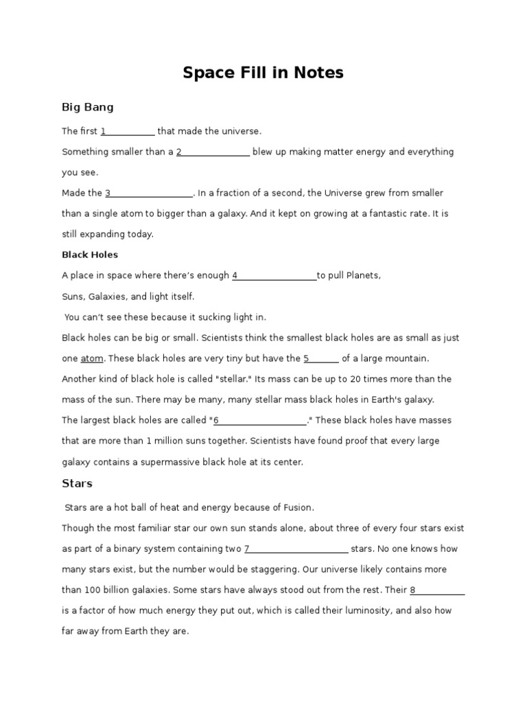 Space Fill in Notes | PDF