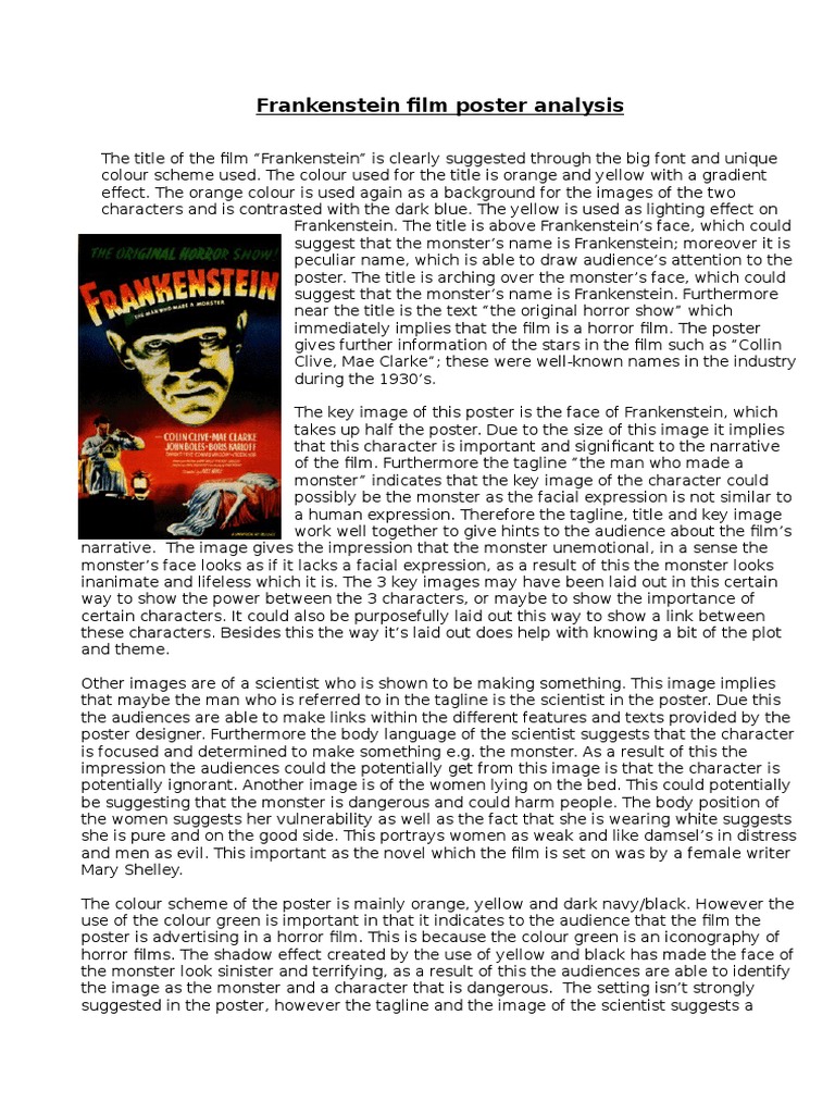 Frankenstein Film Poster Analysis | PDF | Poster | Horror Films