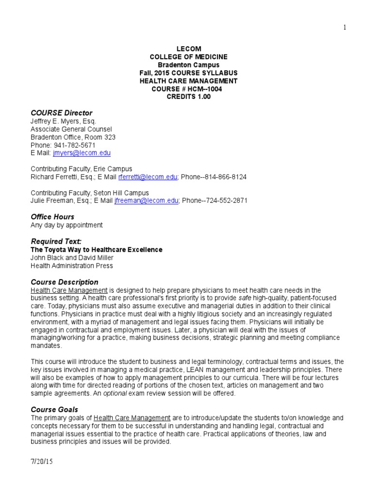 HCM Syllabus 2015 Updated | PDF | Health Care | Physician