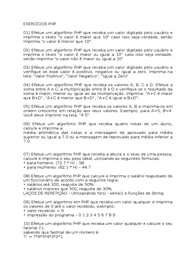 Exercícios PHP | PDF | Média | Algoritmos