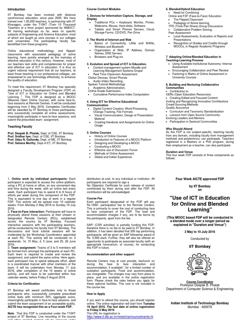 FDP Brochure | PDF | Massive Open Online Course | Educational Technology