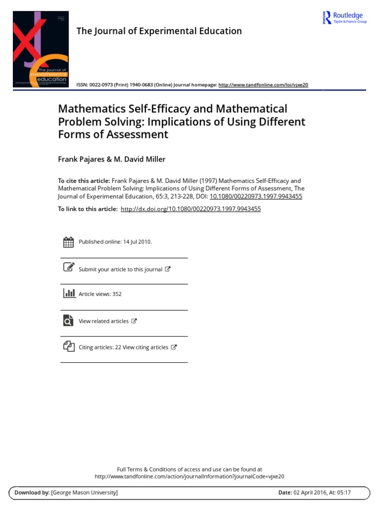 Mathematics Self Efficacy And Mathematical Problem Solving Implications
