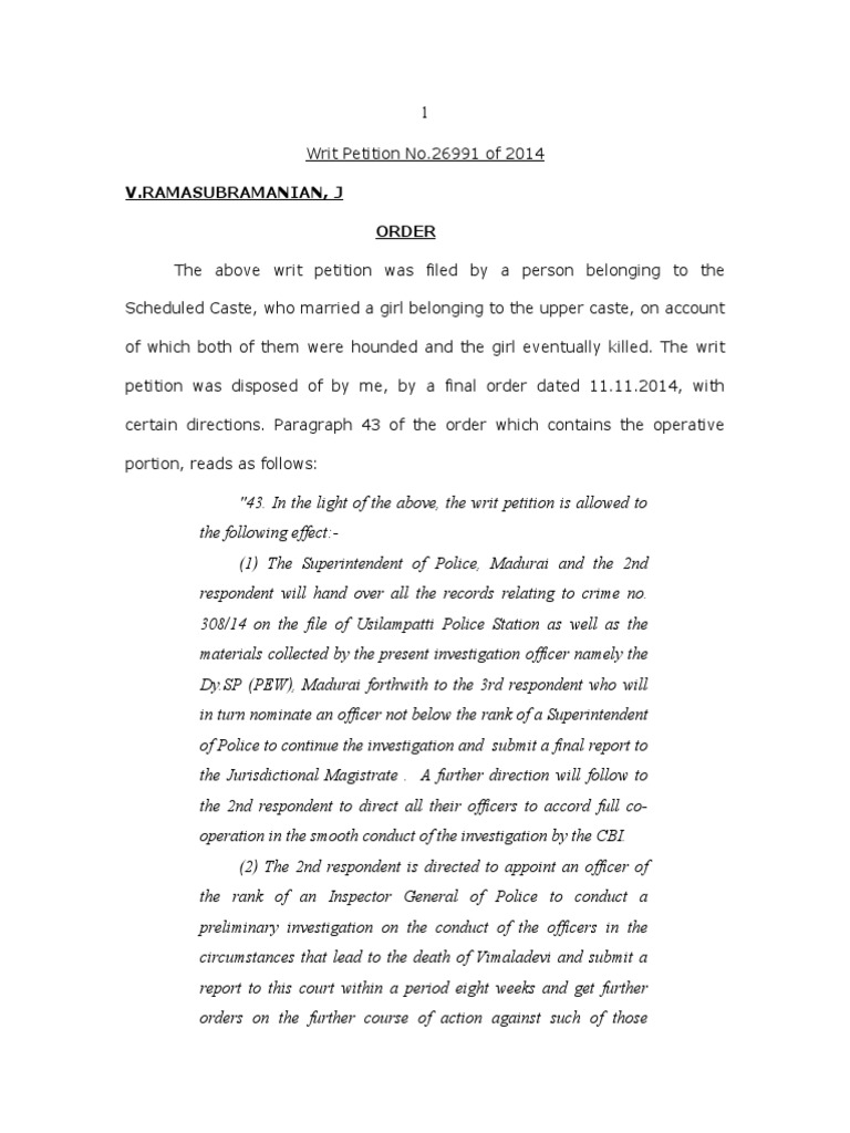 Vimala Vidya-Dhilip Kumar Judgment - Vimala Devi Case Order - InTER CASTE MARRIAGE - 10 ...