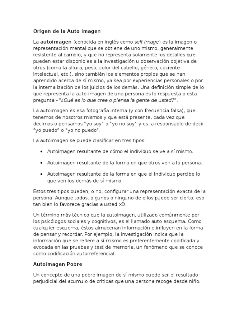 Definición y Tipos de Autoimagen | PDF | Conceptos psicologicos ...