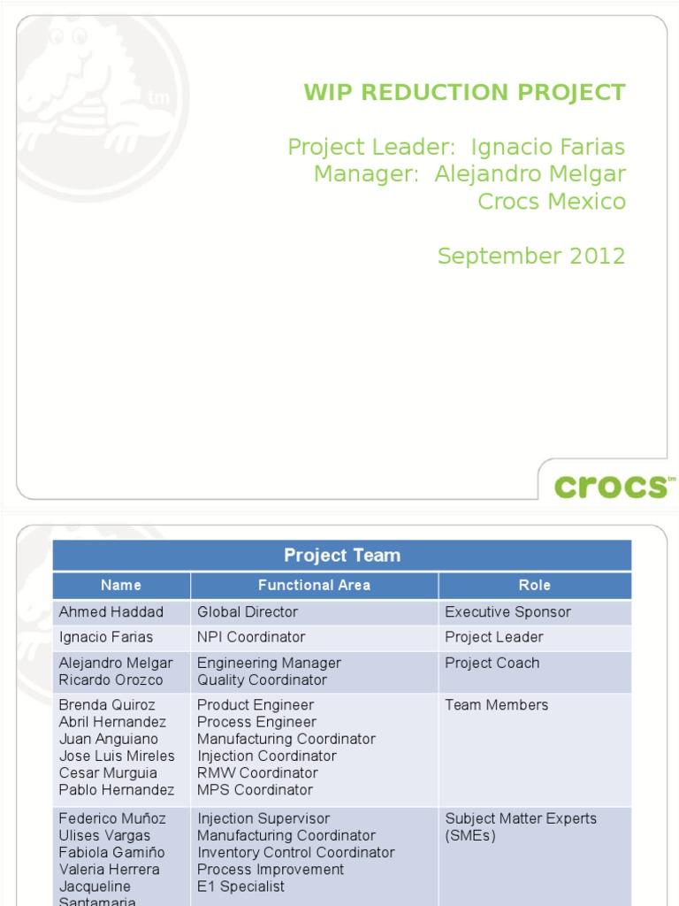 Wip Reduction Project: Project Leader: Ignacio Farias Manager ...