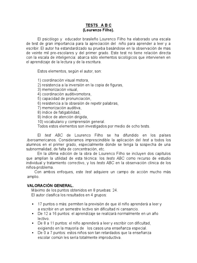 Test Abc | Descargar gratis PDF | Lectura (proceso) | Sicología