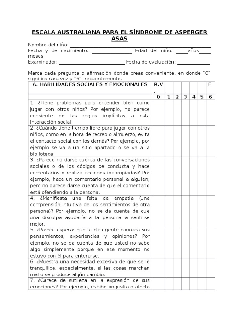 Escala ASAS | PDF | Síndrome de Asperger | Ciencia cognitiva