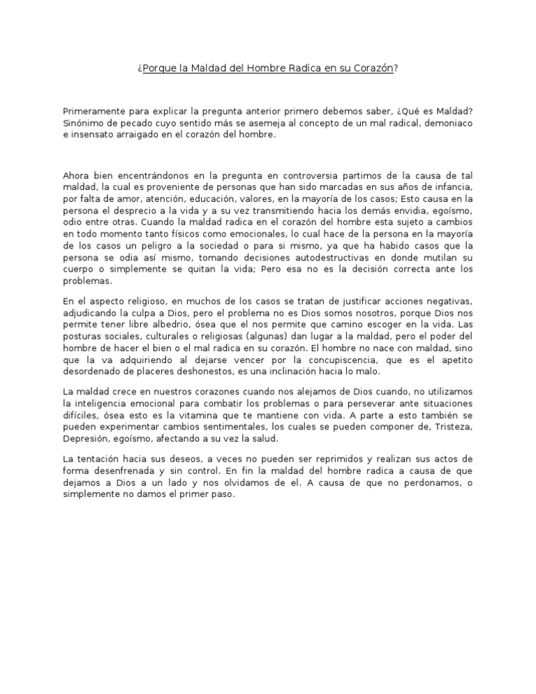 La Maldad Humana y su Origen Interno | PDF