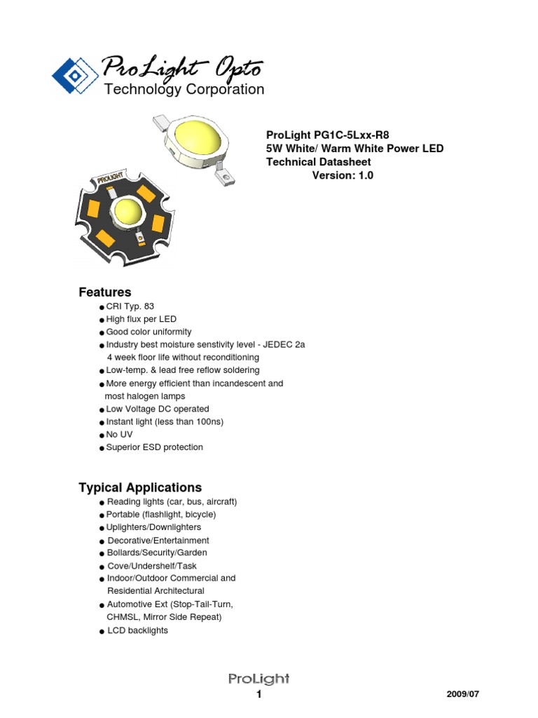 5W White/Warm White LED Datasheet | PDF | Solder | Soldering