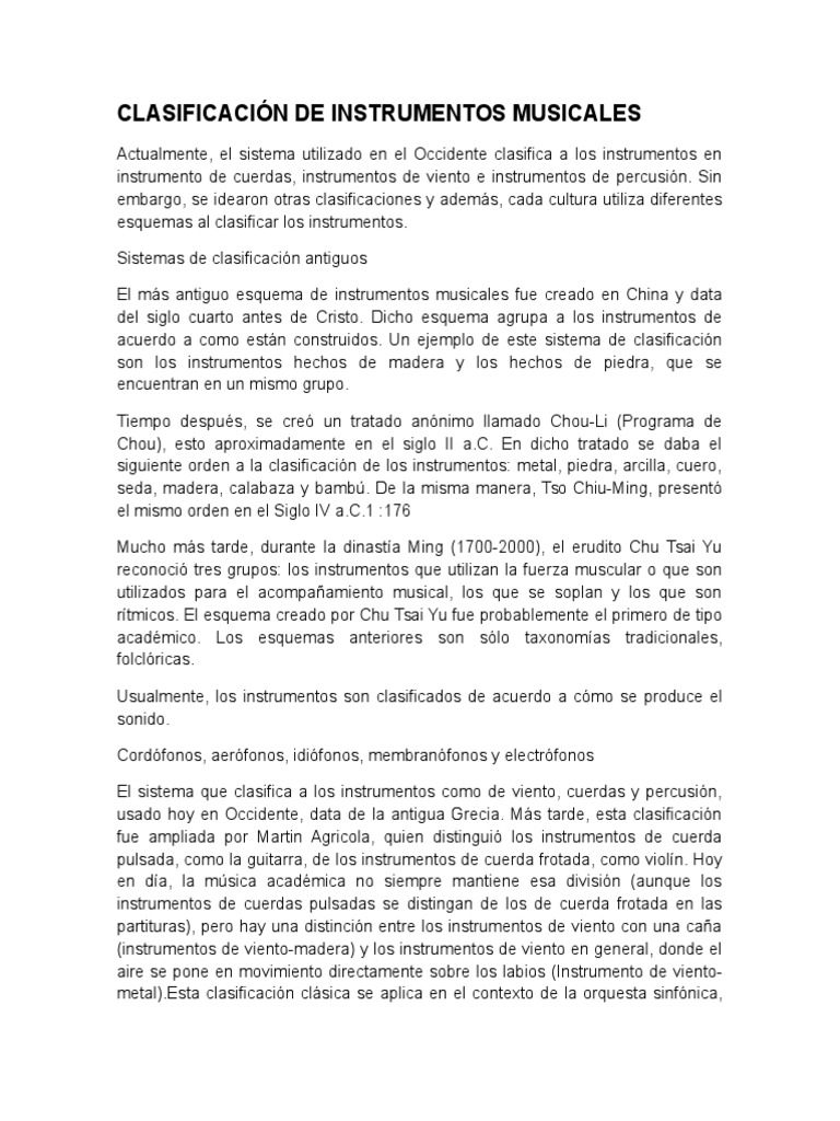Clasificación de Instrumentos Musicales | PDF | Instrumentos musicales ...
