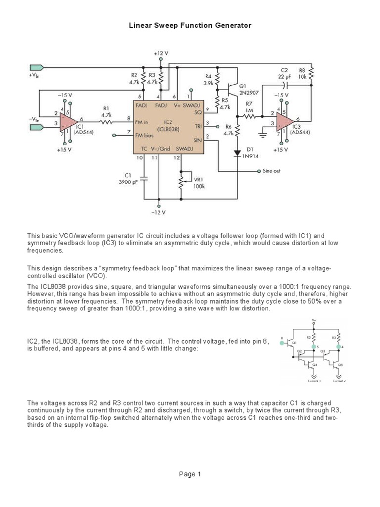 ICL8038 Linear Sweep Function Generator CCT | PDF | Electronic Circuits | Electromagnetism