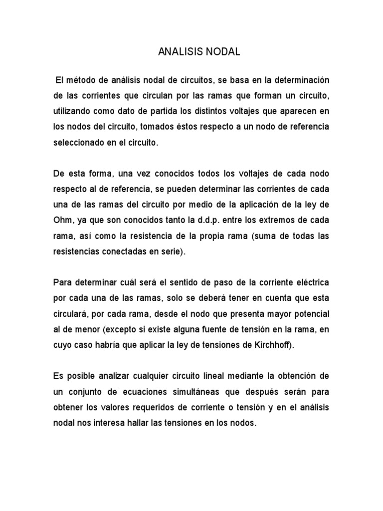 Analisis Nodal | PDF | voltaje | Resistencia Eléctrica y Conductancia