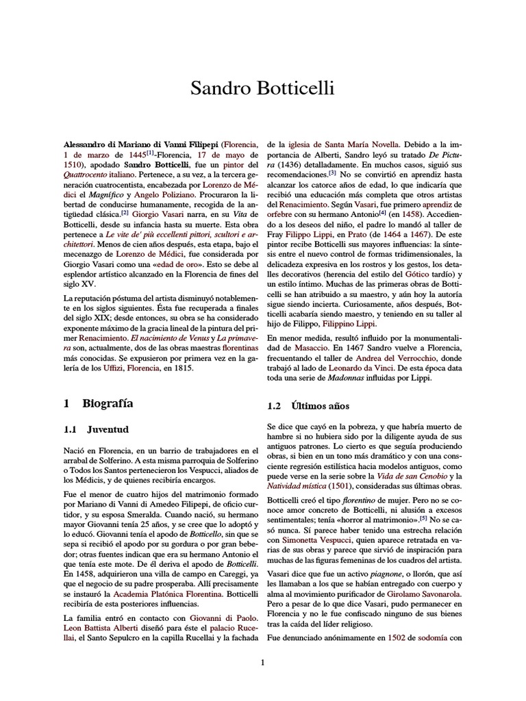Biografía y Obras de Sandro Botticelli | PDF | Pinturas | Artes (general)