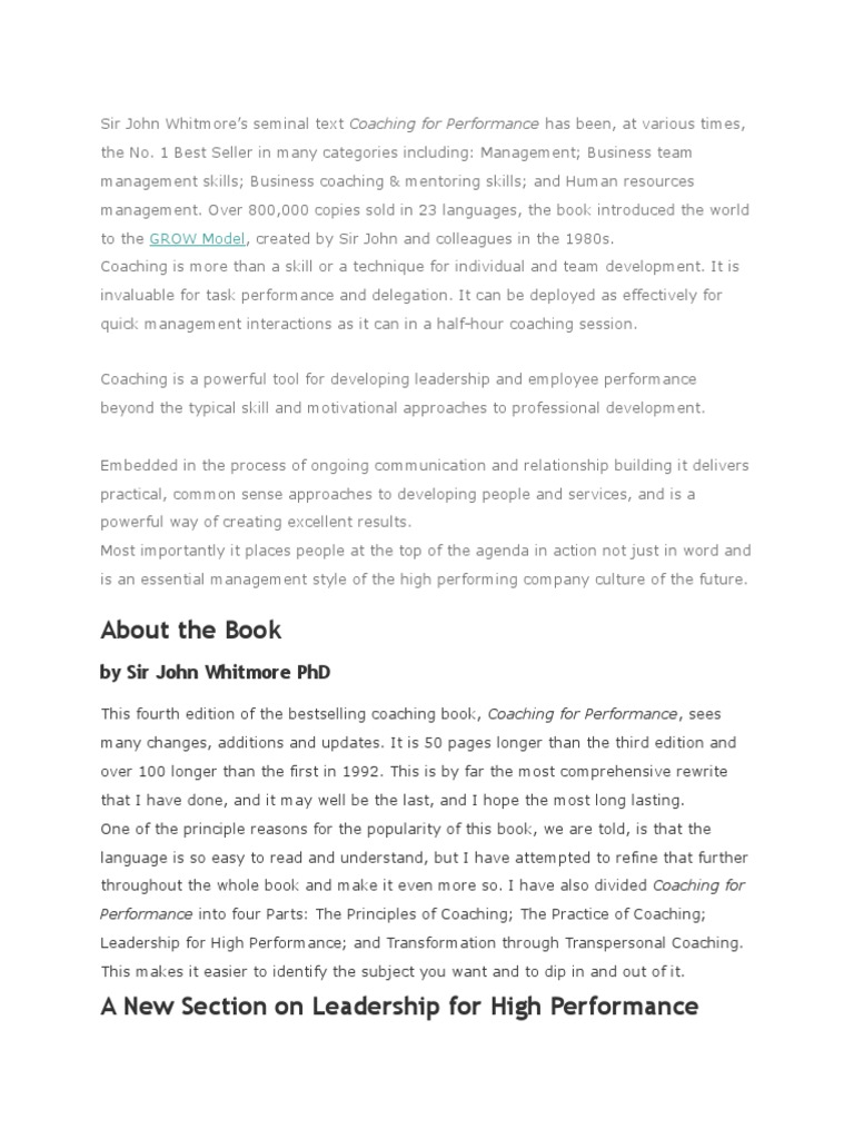 Sir John Whitmore | PDF | Leadership | Applied Psychology