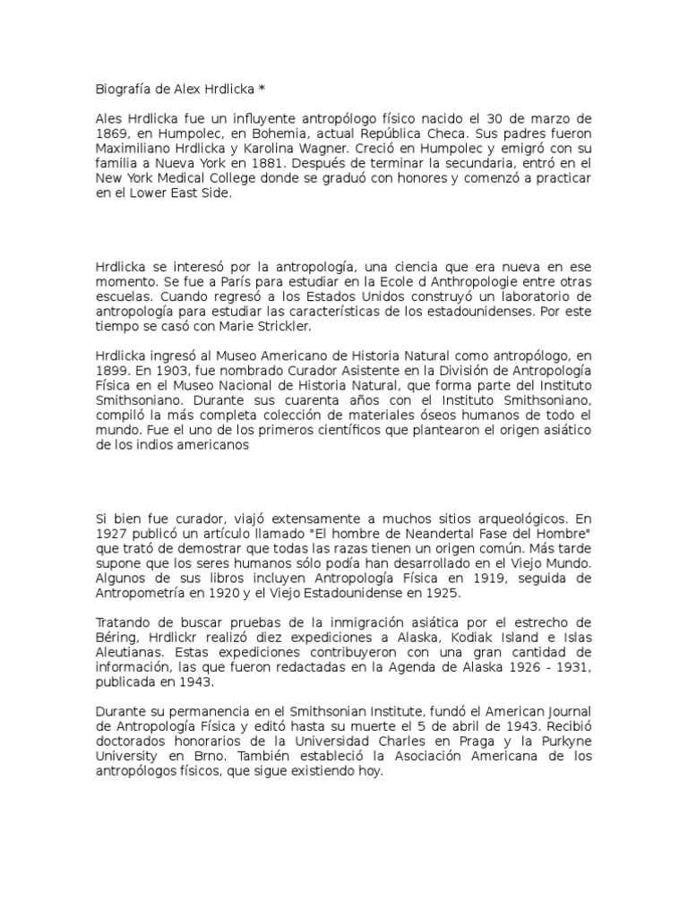 Biografía de Alex Hrdlicka | PDF