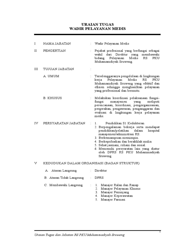 Job Des Wadir Yanmed Rs | PDF