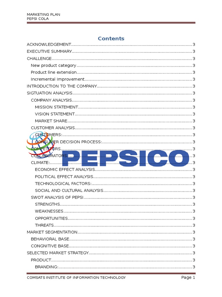 Marketing Plan On Pepsico New-Mm | PDF | Pepsi Co | Pepsi