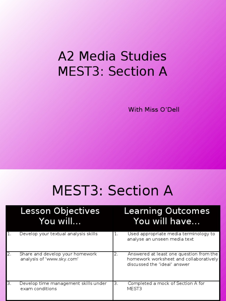 A2 Media Studies MEST3 Section A Guide | PDF | Educational Psychology ...