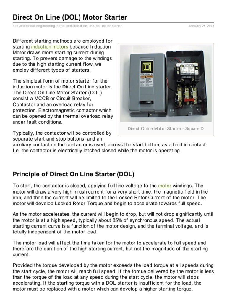 Direct On Line DOL Motor Starter PDF | PDF | Relay | Power Supply