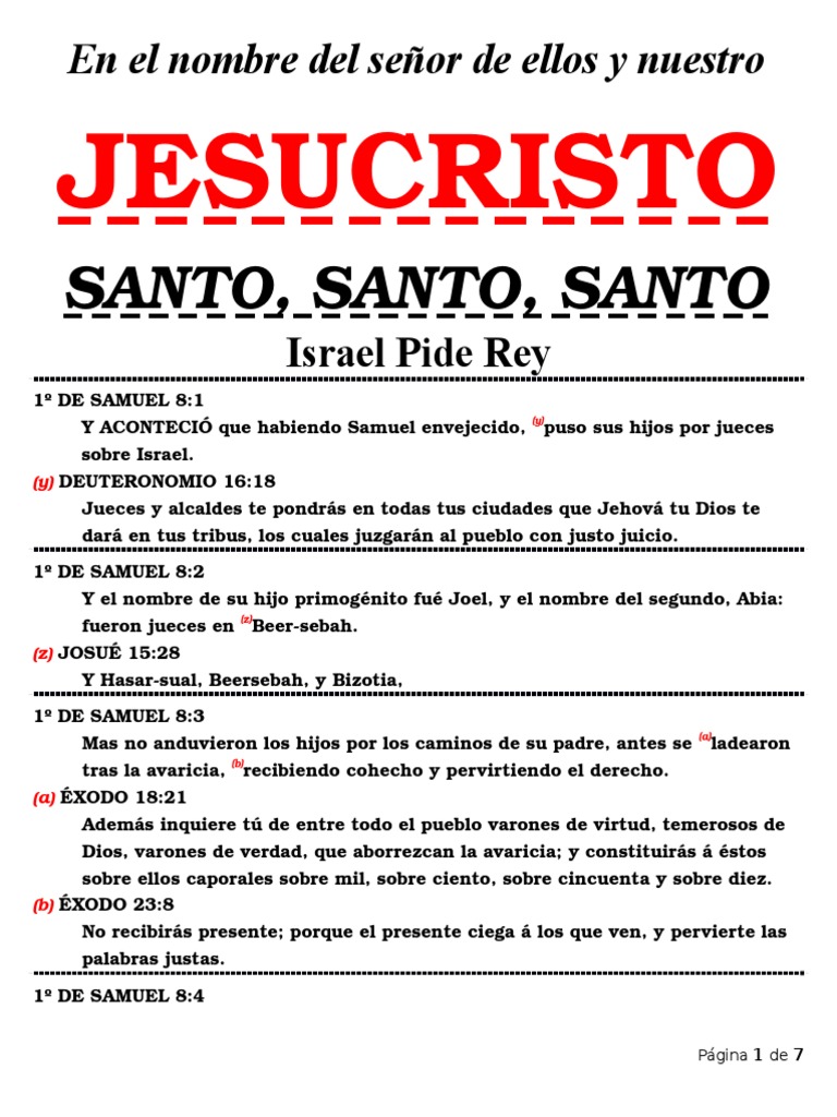 PS 8 1º DE SAMUEL Capitulo 8 Israel Pide Rey Listo | PDF | Libro del ...