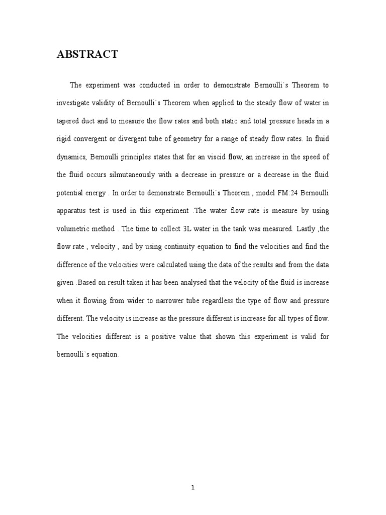 Bernoulli Lab Report | PDF | Fluid Dynamics | Pressure Bernoulli Lab Report | PDF | Fluid Dynamics | Pressure
