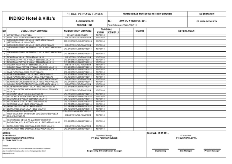 Shop Drawing Approval for Villa 13 | PDF
