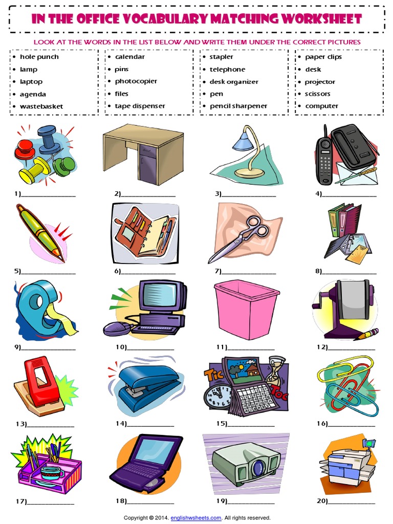 In The Office Esl Vocabulary Matching Exercise Worksheet