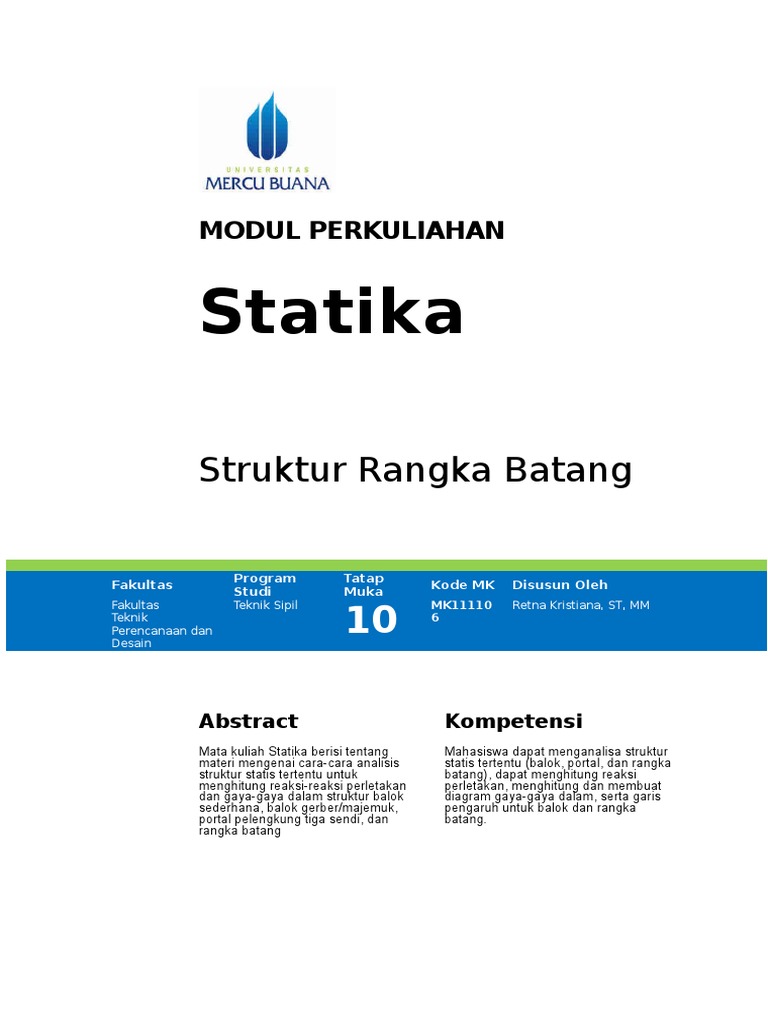 Modul+statika+pertemuan+ 10 Struktur+Rangka+Batang | PDF