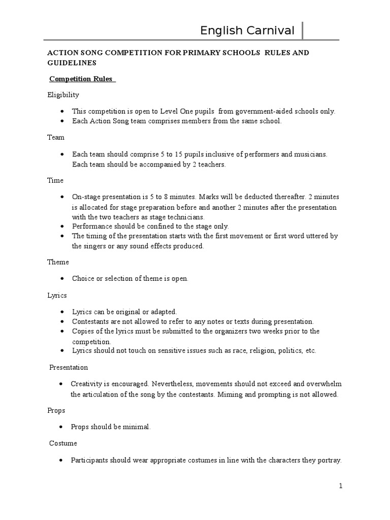 Action Song Competition For Primary Schools Rules and Guidelines | PDF ...
