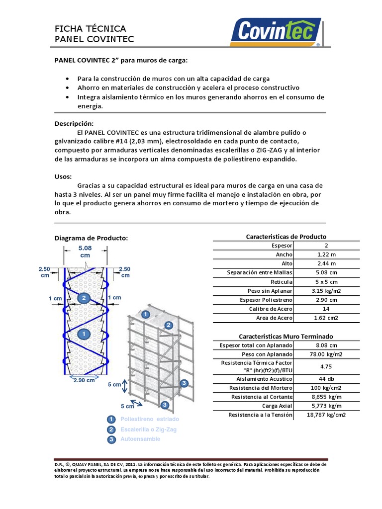 Ficha Técnica del Panel Covintec 2" | PDF