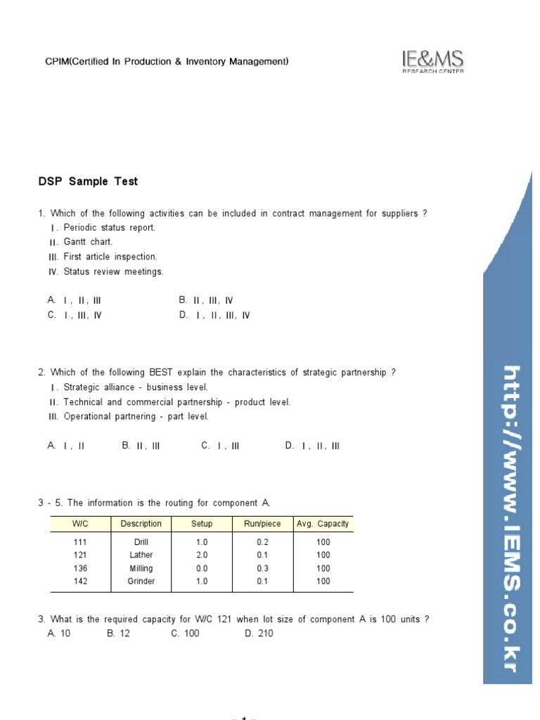 CPIM DSP Sample Test | PDF | Inventory | Cost Of Goods Sold