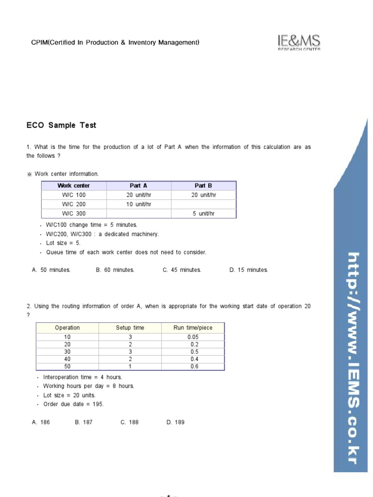 CPIM ECO Sample Test | PDF | Inventory | Labour Economics