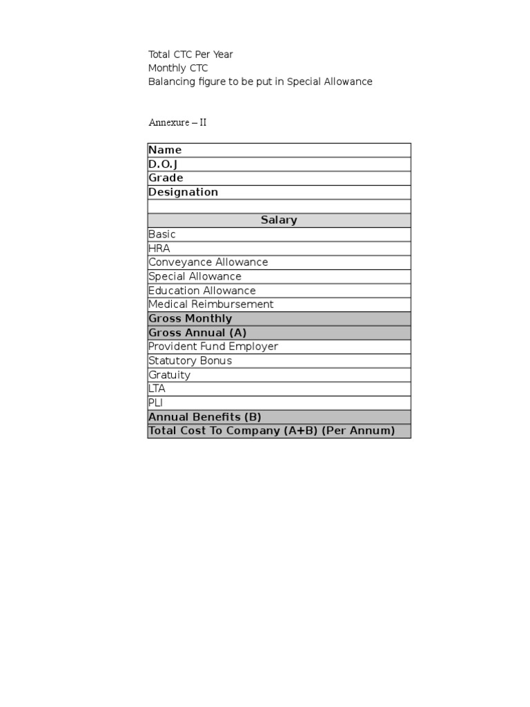 CTC Calculation and Structure in Excel | PDF