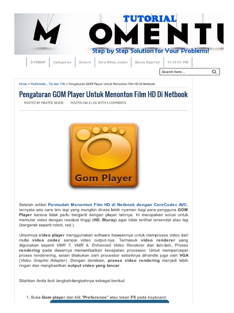 Pengaturan GOM Player Untuk Menonton Film HD Di Netbook - TUTORIAL MOMENTUM | PDF