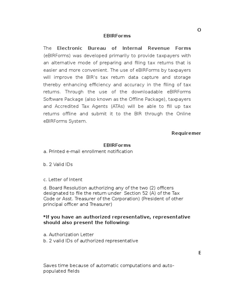 eBIRForms & eFPS: Tax Filing Benefits | PDF | Online And Offline | Taxes